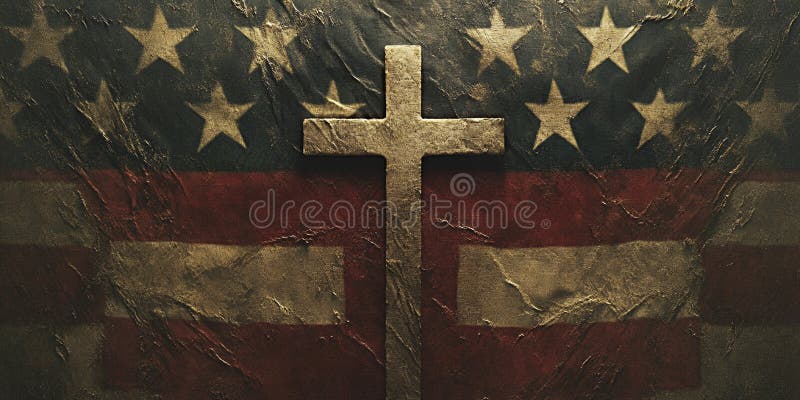 A Textured American Flag with a Prominent Cross in the Center of the ...