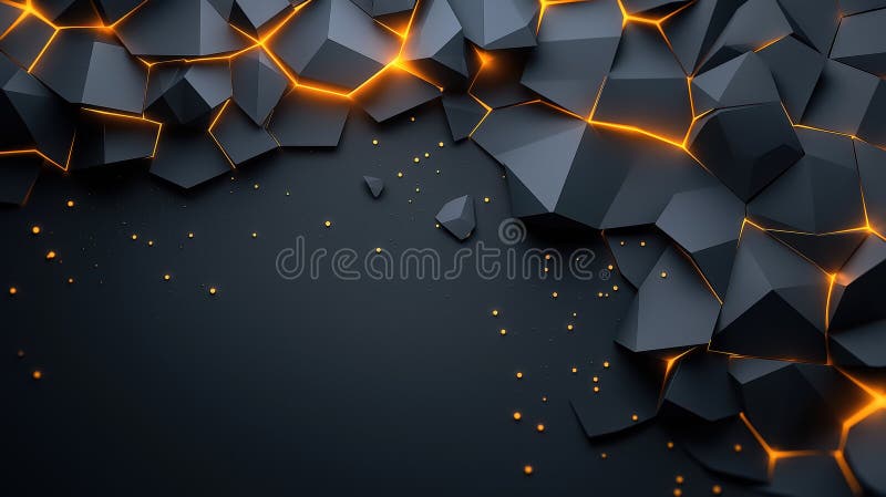 Dynamic Black and Orange Rock Formation with Glowing Details Stock ...