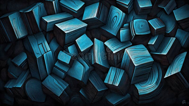 A Textured Arrangement of Blue-toned Wooden Blocks, Showcasing Depth ...