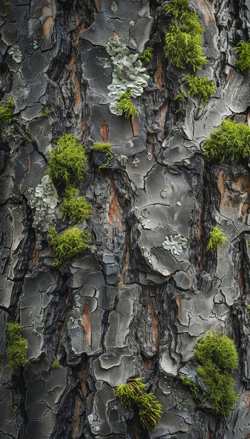 Textured Aspen Tree Bark Covered with Moss Creating a Serene and Earthy ...