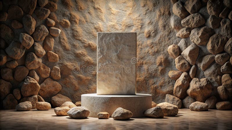Textured Backdrop Frames Minimalist Stone Pedestal Display among Rocks ...