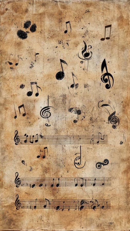 Vintage Sheet Music Background with Intricate Musical Notes and ...