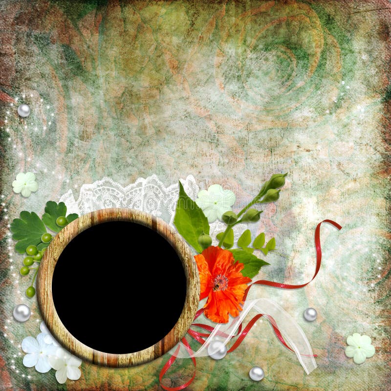 Textured Background with Framework and Flowers. Stock Illustration ...