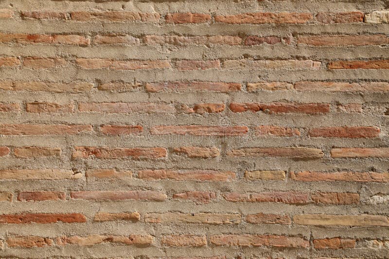 Textured Background of Thin Red Brick Wall Stock Image - Image of ...