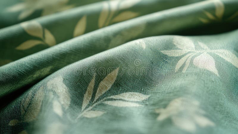 Textured Bamboo Fabric with Subtle Leaf Pattern in Muted Green Tones ...