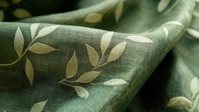 Textured Bamboo Fabric with Subtle Leaf Pattern in Muted Green Tones ...