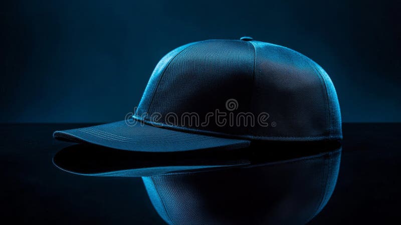 Textured Baseball Cap in Dark Blue with Striking Reflections on Glossy ...
