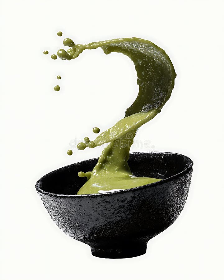 A Textured Black Bowl Containing Green Liquid, Possibly Matcha Tea ...