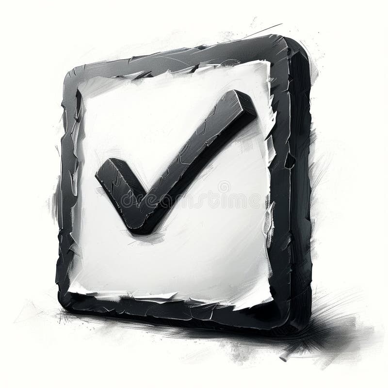 A Textured Black Check Mark Inside a White Box with a Rough Border on a ...