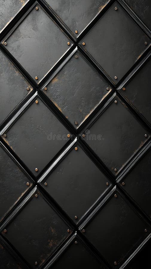 Textured Black Diamond Pattern with Metallic Accents and Rivets on a ...