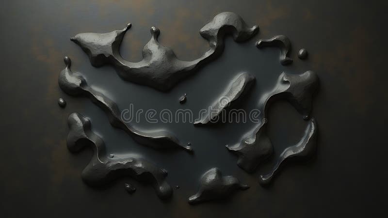 Textured Black Fluid Spill on Matte Surface Industrial Backdrop Stock ...