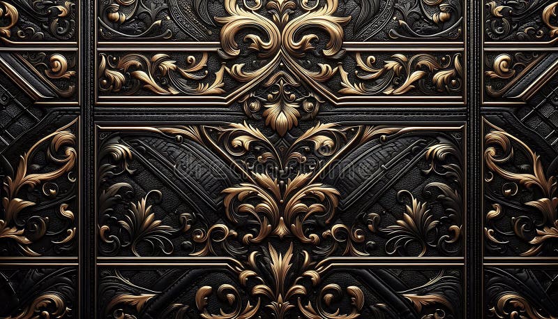 Textured Black Leather with Embossed Gold Patterns Background Copy ...