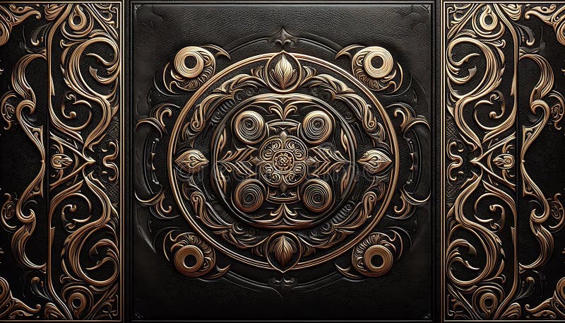 Textured Black Leather with Embossed Gold Patterns Background Copy ...