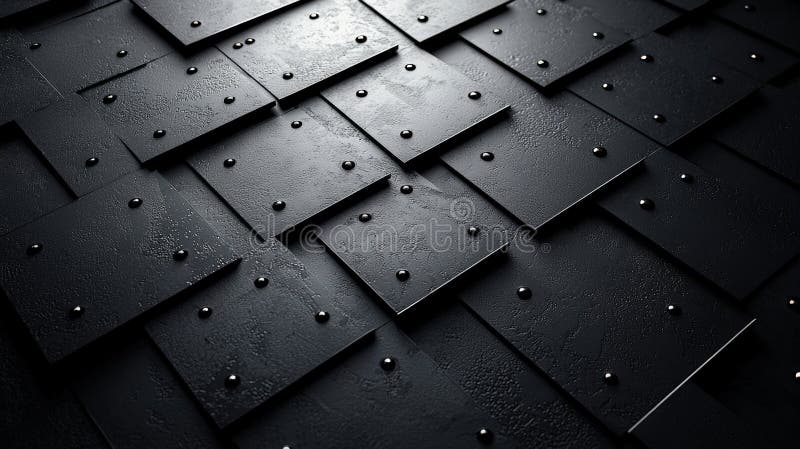 Textured Black Metal Surface with Square Plates and Rivets, Creating ...