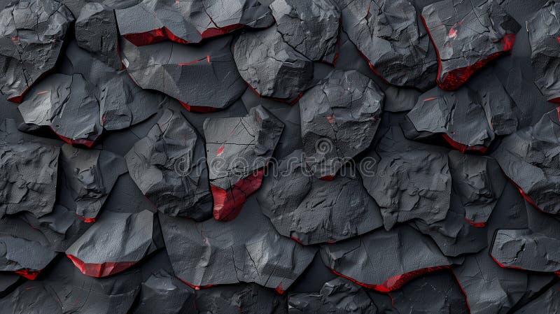 Textured Black Rocks with Red Highlights in Cracked Surface Stock ...