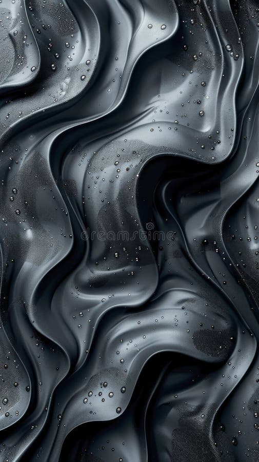 Smooth Black Surface with Droplets Showcasing Elegant Waves in Soft ...