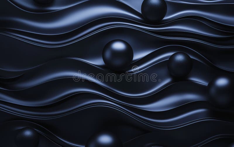 Textured Black Surface with Flowing Waves and Spherical Shapes Creates ...