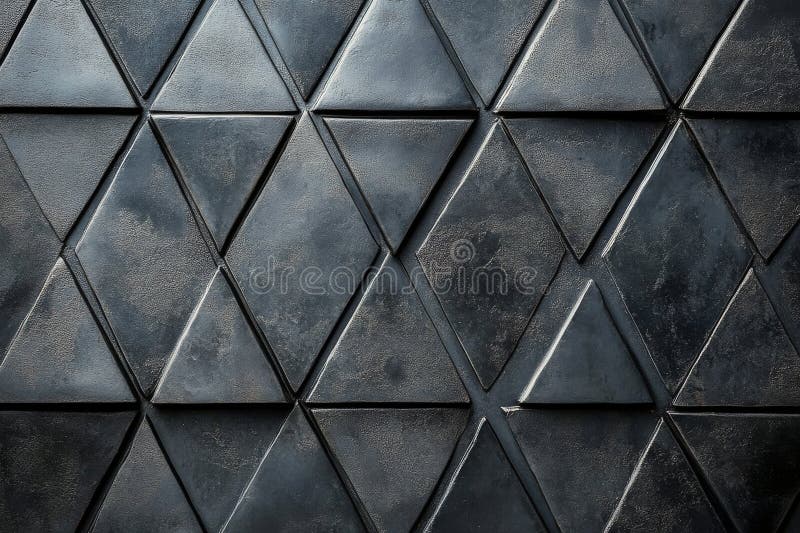 Textured Black Triangular Tiles Arranged in a Geometric Pattern on a ...