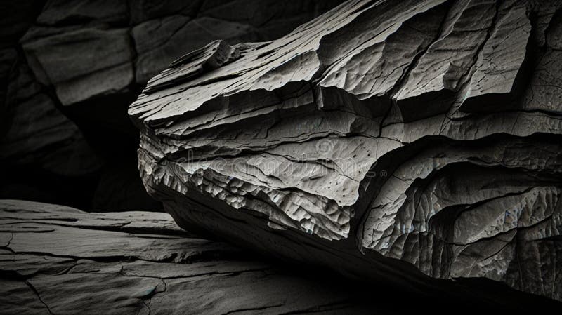 A Textured Black and White Image of a Rock Formation Featuring a Large ...