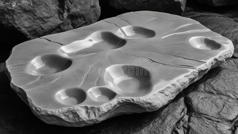 A Textured Black and White Image of a Rock Formation Featuring a Large ...