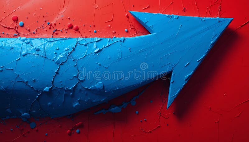 Textured Blue Arrow Pointing Right on a Red Background Illustration ...