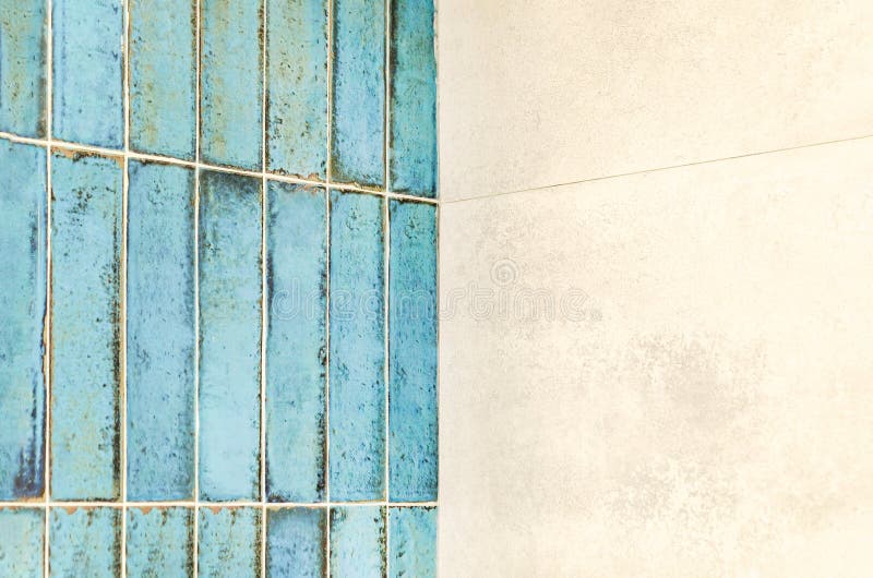 Textured Blue and Beige Tiled Wall Intersection Stock Image - Image of ...