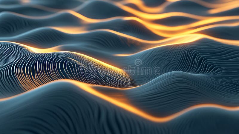 A Textured Blue Fabric with Abstract Waves, a Light Orange Glow, and ...