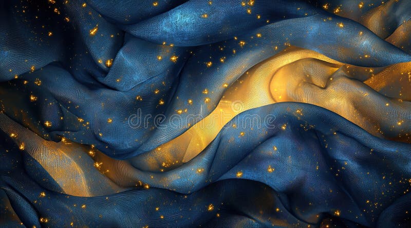 Textured Blue and Gold Fabric Waves Creating a Shimmering Effect Under ...