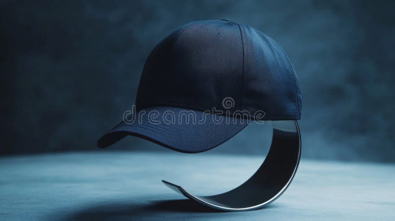 Textured Blue and Grey Baseball Cap Floating Above Surface in Studio ...