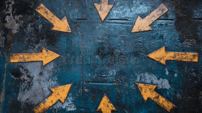 A Textured Blue Surface Featuring Eight Yellow Arrows Pointing Outward ...