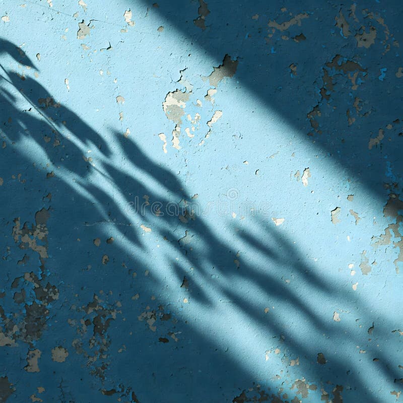 A Textured Blue Surface with Peeling Paint is Overlaid by Sharp Shadows ...