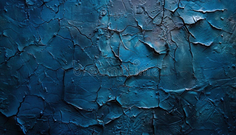 Textured Blue Wall with Cracked Paint in a Dim Light Setting Stock ...