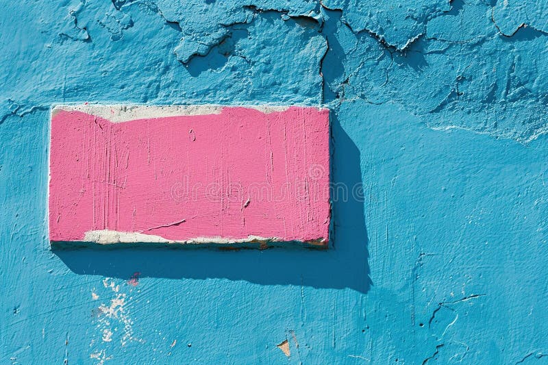 A Textured Blue Wall Featuring a Contrasting Pink Rectangular Paint ...