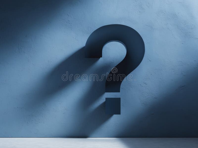 Textured Blue Wall with a Shadowed Large Question Mark Symbol. Stock ...