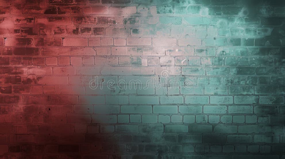 Textured Brick Wall Background with Teal & Red Gradient - Grunge ...