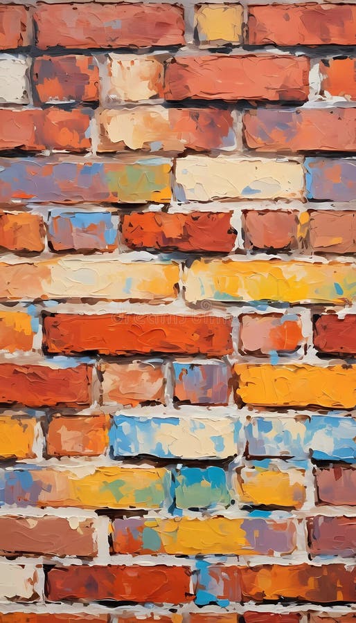 A Textured Brick Wall Displays an Array of Colors, Featuring Warm Reds ...