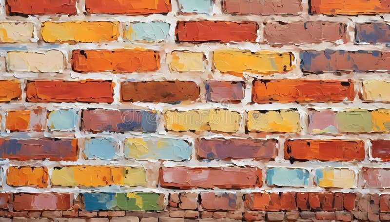 A Textured Brick Wall Displays an Array of Colors, Featuring Warm Reds ...