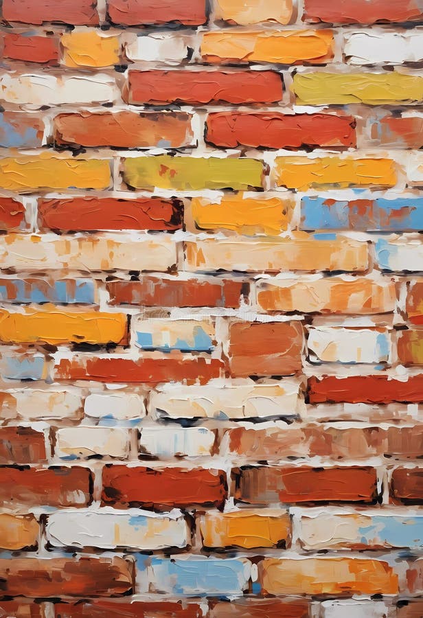 A Textured Brick Wall Displays an Array of Colors, Featuring Warm Reds ...
