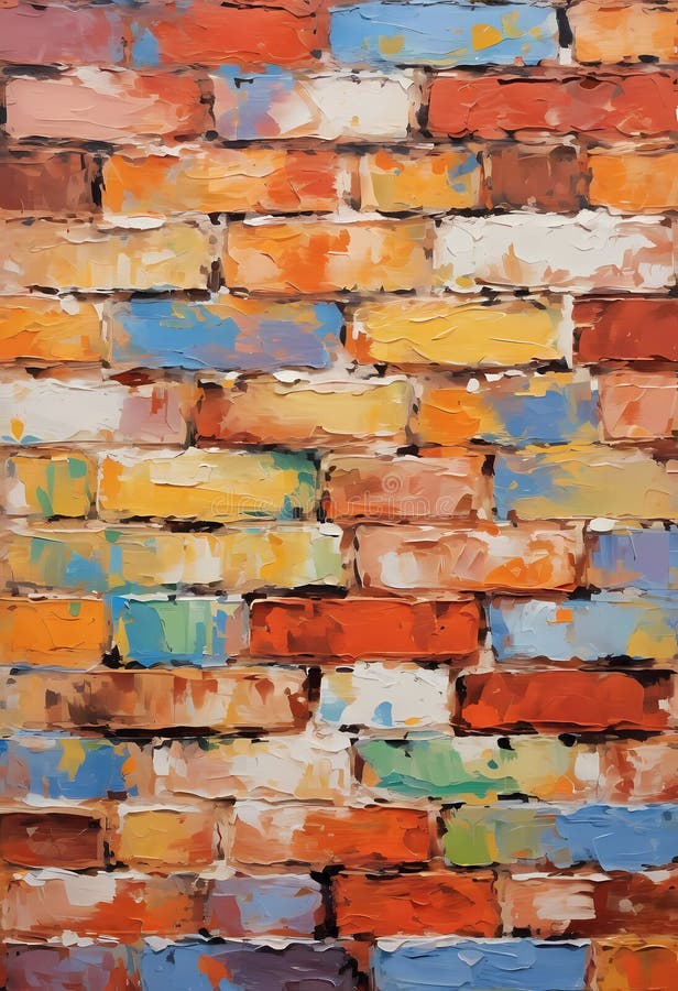 A Textured Brick Wall Displays an Array of Colors, Featuring Warm Reds ...