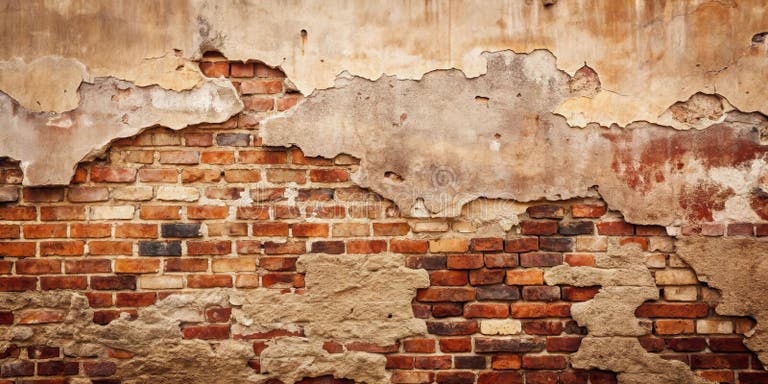Textured Brick Wall with Peeling Plaster a Rustic Background Image ...