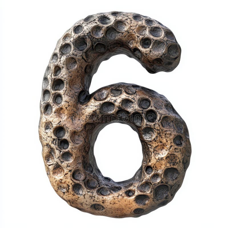 A Textured, Bronze-like Numeral Six with a Unique, Bumpy Surface Stock ...