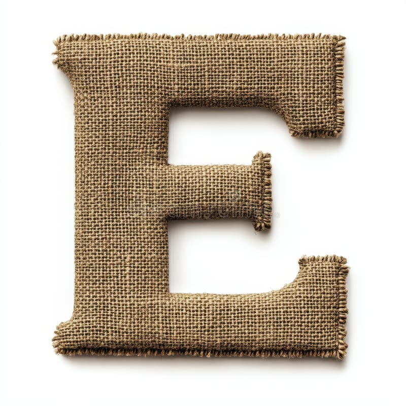 A Textured Burlap Letter E Displayed Against a White Background Stock ...