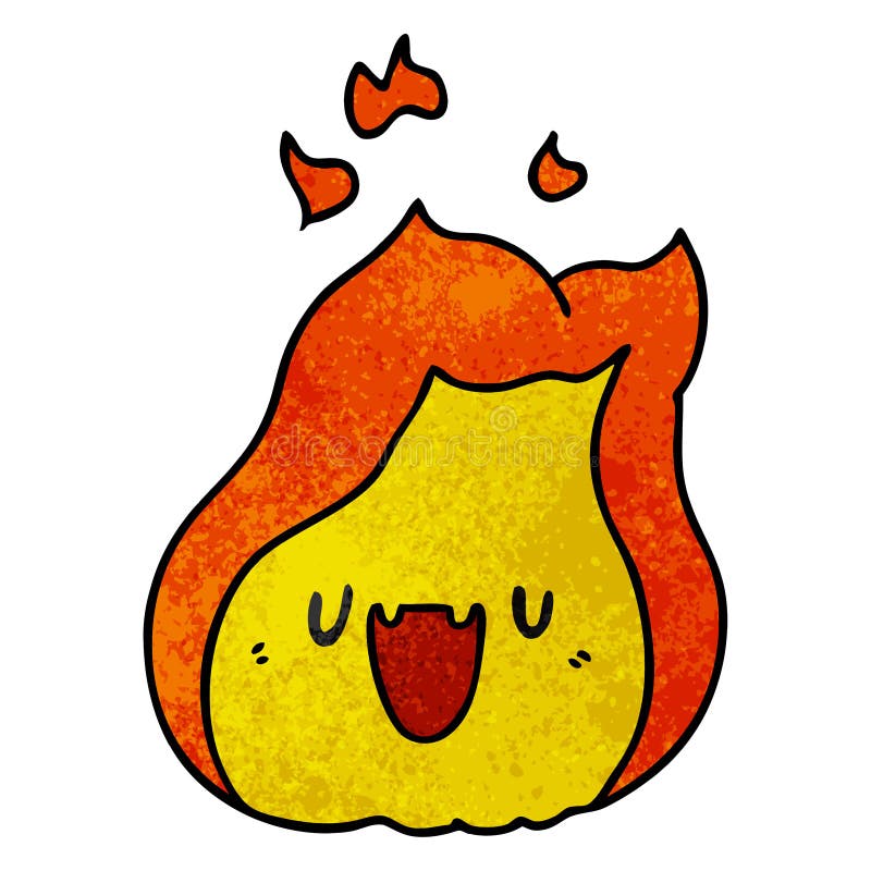 Textured Cartoon Kawaii Cute Fire Flame Stock Vector - Illustration of ...