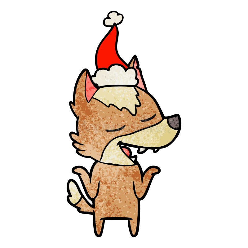 Textured Cartoon of a Wolf Laughing Wearing Santa Hat Stock Vector ...