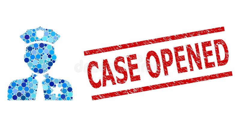 Textured Case Opened Stamp and Police Person Collage of Round Dots ...