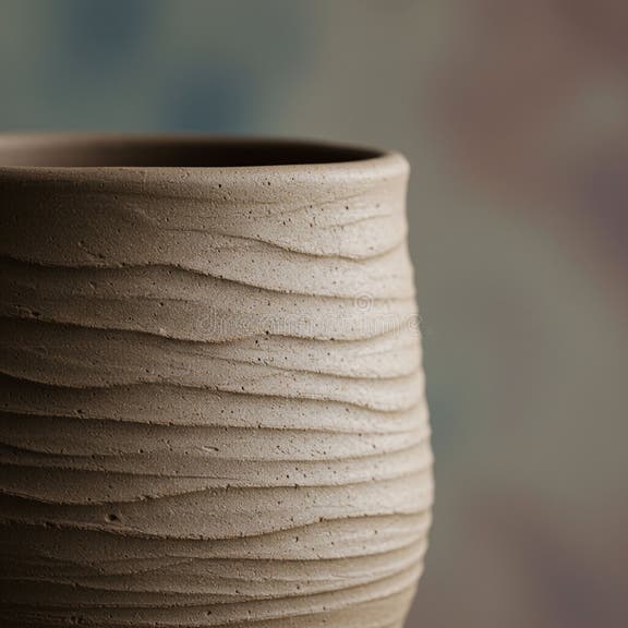 A Textured Ceramic Pot Features Horizontal, Undulating Ridges, Creating ...