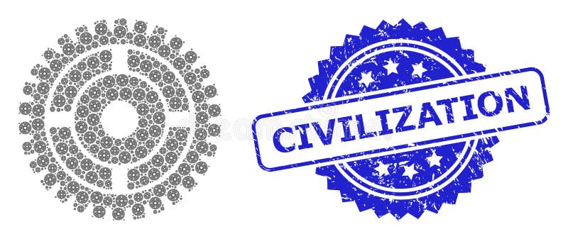 Textured Civilization Seal Stamp and Recursive Clock Wheel Icon ...