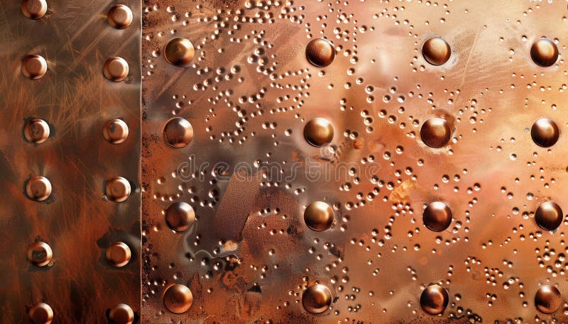 Textured Close-up of a Copper Surface with Rivets and Bubbles in ...