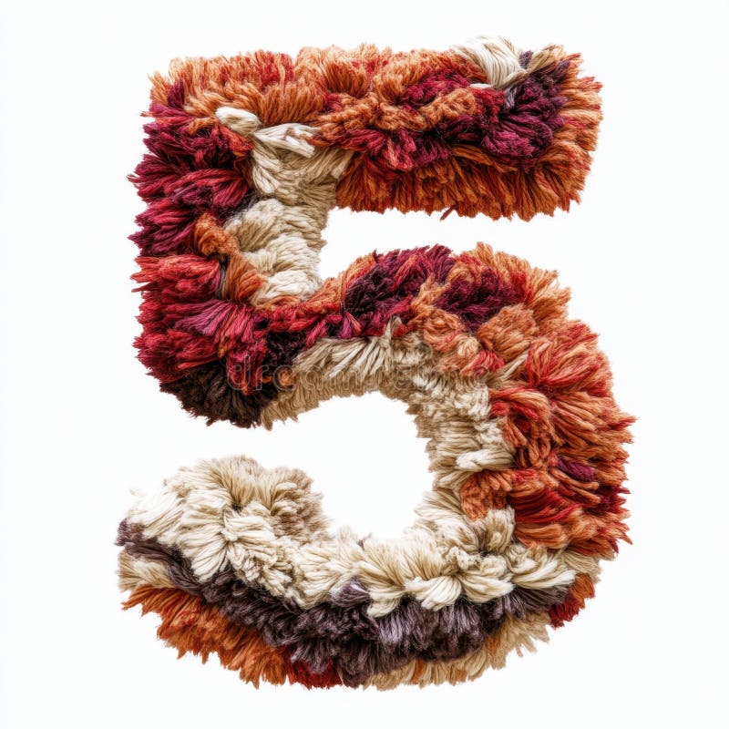 A Textured, Colorful Number Five Made of Yarn, Showcasing a Playful ...