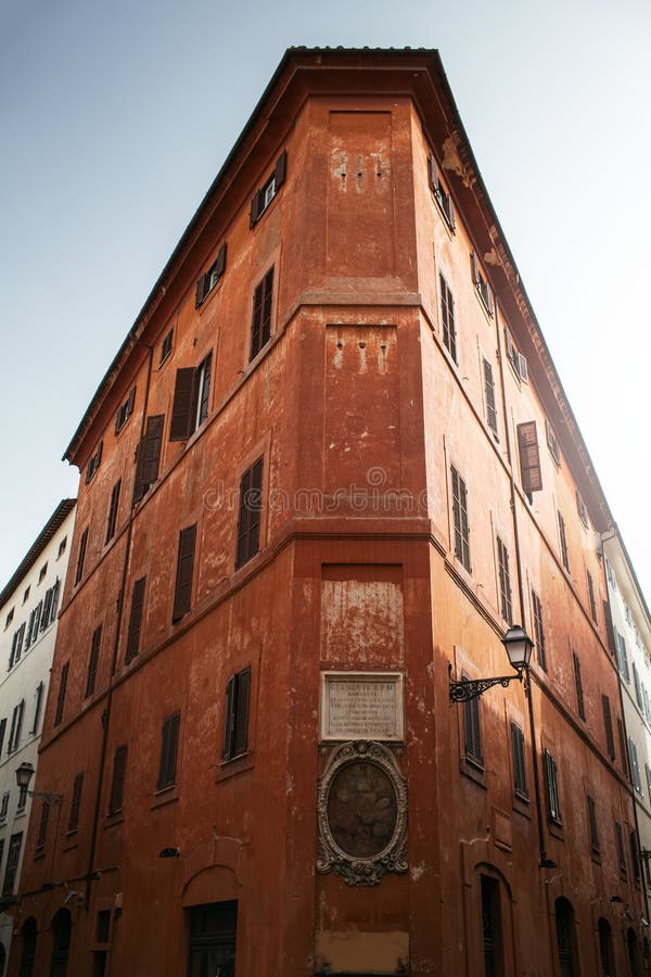 Textured Colourful Facade of Old Building in Rome, Italy Stock Photo ...